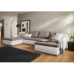 Wohnlandschaft Home Affaire, B:366cm H:85cm T:176cm, grau, Sofas, "Win U-Form, B: 366 cm - OTTO. Verl&auml;ssliche Qualit&auml;t.", mit Bettfunktion,