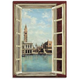 Wandbild Artland, B:70cm H:100cm, beige, Leinwand, Wohnzimmer, Bilder, "Fenster mit Blick auf Venedig", als Leinwandbild, Poster in verschied. Gr&ouml;&szlig;en