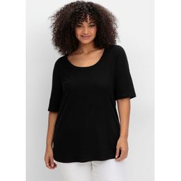 sheego Damen T-Shirt "T-Shirt", schwarz, Gr. 40, unifarben, 97% Baumwolle, 3% Elasthan, Shirts