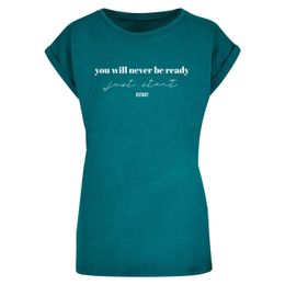 Merchcode Damen T-Shirt "Merchcode Damen Ladies Just Start T-Shirt"teal, Gr. 4XL, bedruckt, 100% Baumwolle, Shirts