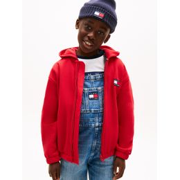 Tommy Hilfiger M&auml;dchen Kapuzensweatjacke, rot, Gr. 86, unifarben, Sweatware, Obermaterial: 100% Baumwolle, Sweatjacken, Kinder bis 16 Jahre, mit