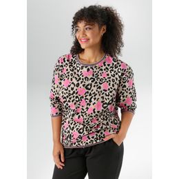 ANISTON PLUS Damen Sweatshirt, schwarz, Gr. 48, bedruckt, gebl&uuml;mt, Single Jersey, Obermaterial: 95% Baumwolle, 5% Elasthan, Sweatshirts, mit