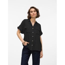 V&eacute;ro Moda VERO MODA Damen Kurzarmbluse "VMBUMPY S/S SHIRT WVN GA NOOS", schwarz, Gr. S, unifarben, Web, Obermaterial: 100% Viskose, Blusen, Viskose, regular fit