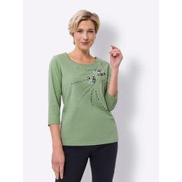 Classic Basics Damen T-Shirt "3/4-Arm-Shirt", gr&uuml;n, Gr. 42, bedruckt, gebl&uuml;mt, gemustert, mehrfarbig, 100% Baumwolle, Shirts