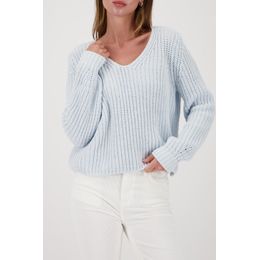 monari Damen Strickpullover "Pullover Chenille V"ice blau, Gr. 42, unifarben, Strick, Obermaterial: 100% Polyester, Pullover, Regular fit mit