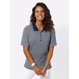 Casual Looks Damen Poloshirt "Poloshirt", blau, Gr. 40, gemustert, gestreift, 100% Baumwolle, Shirts