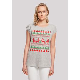 F4NT4STIC Damen T-Shirt "Christmas Reindeers Weihnachten Muster", grau, Gr. XL, Obermaterial: 100% Baumwolle, Shirts, Print