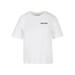 MISS TEE Damen T-Shirt "Miss Tee Take It Easy Flowers Tee", wei&szlig;, Gr. S, bedruckt, 100% Baumwolle, Shirts