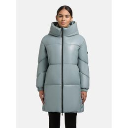 Wintermantel Khujo "Lorsa", Damen, Gr. L (40), hellblau, Obermaterial: 100% Polyurethan; Innenfutter: 100% Polyester; Wattierung: 100% Polyester; Beschichtung: 100% Polyurethan, loose fit ca. Mitte Oberschenkel, hoch geschlossener Ausschnitt, &Auml;rmel ohne &Auml;rmelschlitz B&uuml;ndchen mit Gummizug, M&auml;ntel Wintermantel, Winter Steppmantel in Kunstlederoptik