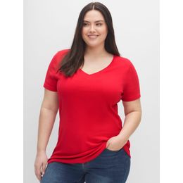 sheego Damen Kurzarmshirt "T-Shirt", schwarz, Gr. 40, unifarben, 100% Baumwolle, Shirts
