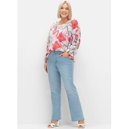 sheego Damen Bootcut-Jeans, blau, Gr. 52, unifarben, 98% Baumwolle, 2% Elasthan, Jeans
