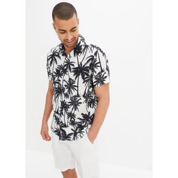 bonprix Herren Kurzarmhemd "Kurzarmhemd aus Viskose, Slim Fit", wei&szlig;, Gr. 39, bedruckt, Web, Obermaterial: 100% Viskose, Hemden, mit All-Over Print