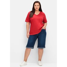 sheego Damen Jeansbermudas, blau, Gr. 58, unifarben, 99% Baumwolle, 1% Elasthan, Jeans