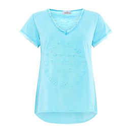 Zwillingsherz Damen T-Shirt ""Positive Mind"", blau, Gr. S, Stoff, Obermaterial: 100% Baumwolle, Shirts, V-Ausschnitt, Kurzarm, Used-Look, Baumwolle,