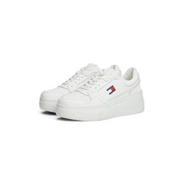Tommy Jeans Damen Keilsneaker "TJW RETRO BASKET FLATFORM", Gr. 42wei&szlig;, Leder, Lederimitat, Schuhe, Plateau, Freizeitschuh, Schn&uuml;rschuh, mit
