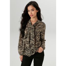 Damen Schlupfbluse, schwarz, Gr. 38, Aniston SELECTED, Animal-Print, bedruckt, gemustert, Web, Obermaterial: 100% Polyester, Blusen, mit modischen