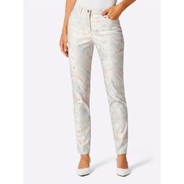 Damen 5-Pocket-Jeans, rosa, Gr. 42, CREATION L PREMIUM, bedruckt, gebl&uuml;mt, gemustert, mehrfarbig, 40% Baumwolle, 37% Polyester, 20% Modal, 3%