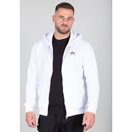 Herren Kapuzensweatjacke "Basic Zip Hoody SL", wei&szlig;, Gr. S, Alpha Industries, bedruckt, angeraute Sweatware, Obermaterial: 80% Baumwolle, 20%