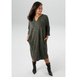 ANISTON PLUS Damen Jerseykleid, beige, Gr. 48, gemustert, Jersey, Obermaterial: 70% Polyester, 28% Viskose, 2% Elasthan, Kleider, mit zwei seitlichen