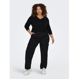 Only CARMAKOMA Damen V-Ausschnitt-Pullover "CARMARGARETA LS PULLOVER KNT NOOS", schwarz, Gr. S, unifarben, Strick, Obermaterial: 50% Viskose, 27%