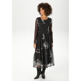 Aniston CASUAL Damen Midikleid, grau, Gr. 44, bedruckt, gebl&uuml;mt, Mesh, Obermaterial: 95% Polyester, 5% Elasthan. Futter: 100% Polyester, Kleider, mit