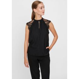 V&eacute;ro Moda VERO MODA Damen Spitzentop "VMMILLA SL LACE TEE", schwarz, Gr. M, unifarben, Jersey, Obermaterial: 95% Polyester, 5% Elasthan, Tops, Materialmix,