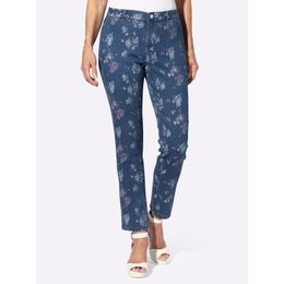 Classic Basics Damen Bequeme Jeans, blau, Gr. 50, gebl&uuml;mt, gemustert, mehrfarbig, 81% Baumwolle, 17% Polyester, 2% Elasthan, Jeans