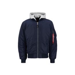 Herren Bomberjacke "MA-1 Zip Hood Back EMB", blau, Gr. S, Alpha Industries, Obermaterial: 100% Nylon, Futter: 100% Nylon, Kapuze: 75% Baumwolle, 25%