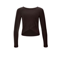 Langarmshirt WINSHAPE "Cropped Functional Light and Soft", Damen, Gr. L, espresso, 85% Polyester, 15% Elasthan, Rundhals, Shirts Langarmshirt, Overlap-Applikation
