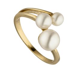 Jobo Damen Perlenring "Ring Goldring", 60, Gelbgold 585 Perlengelbgold 585, Gelbgold 585, Perlen, Fingerringe, 585 Gold mit 3 Perlen