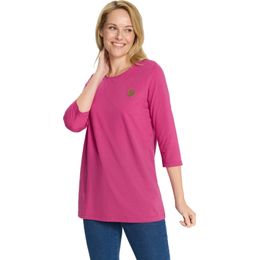 Damen Longshirt mit Patch in Leder-Optik magenta, Gr&ouml;&szlig;e 50