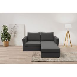 2-Sitzer DOMO collection "Bibury smartes, modulares Ecksofa aus Sofa & Hocker mit Schlaffunktion", grau (anthrazit), B:178cm H:90cm T:80cm, 100% Polyester, Sofas, Sitzfl&auml;che mit Federkern, inkl. 2 R&uuml;ckenkissen