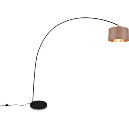 Trio LEUCHTEN Stehlampe "MANSUR, Bogenlampe mit Stoffschirm, exkl. 1x E27 max 60W, Fu&szlig;schalter", schwarz (schwarz matt), 1, &Oslash; 45cm H: 210cm, 1 Stk., Leuchten, Bogenleuchte Wohnzimmer, Auslage 2m, H&ouml;he 210cm, Schirm taupe/gold, Stehlampe