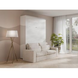 Vente-unique Schrankbett + Sofa - 140 x 200 cm - Manuelle vertikale &Ouml;ffnung - Mit LED-Beleuchtung - Wei&szlig; - RAPILI 12447550