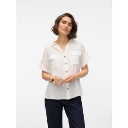V&eacute;ro Moda Kurzarmbluse VERO MODA "VMBUMPY S/S SHIRT WVN GA NOOS", Damen, Gr. L, wei&szlig; (snow wei&szlig;), Web, Obermaterial: 100% Viskose, unifarben, regular fit normal, V-Ausschnitt, mit Aufschlag, Blusen, Viskose, regular fit