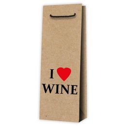 10 x Tragetasche aus Kraftpapier "I love wine" Natur f&uuml;r 1 Flasche 125 x 85 x 360 mm