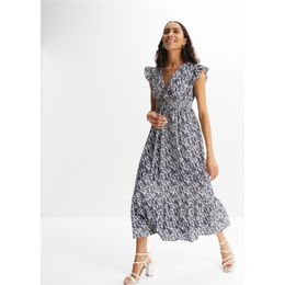 bonprix Maxikleid mit Fl&uuml;gel&auml;rmeln, blau, Gr.54, stylishes Midikleid mit Gummibund