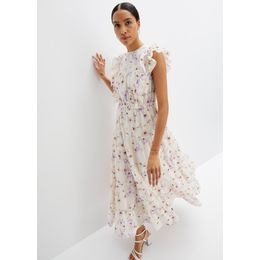 bonprix Maxikleid aus reiner Baumwolle, beige, Gr.48, modisches Maxikleid mit Volants, aus 100% Baumwolle