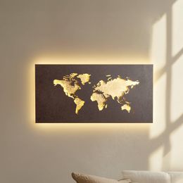 LUCANDE LED-Wandleuchte World, rost/gold, 60 cm x 30 cm