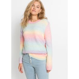Strickpullover bonprix "Grobstrick-Pullover aus weichem Woll-Mix", Damen, Gr. 40/42 (M), rosa (rosa, gelb, hellblau, lila gestreift), Obermaterial: 58% Polyacryl, 29% Polyester, 9% Polyamid, 4% Wolle, mehrfarbig, oversize, Rundhals, Rippstrickb&uuml;ndchen, Pullover Strickpullover, Grobstrick-Pullover aus weichem Woll-Mix in Pastellfarben