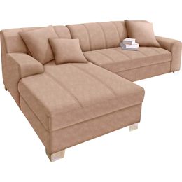 Ecksofa DOMO collection "Turah incl. Zierkissen, moderne Steppung, auch in Leder", beige (natur), B:239cm H:75cm T:82cm, Sofas, Ecksofa, wahlw. mit Bettfunktion, L-Form, B/T: 239/152cm, Unser Dauertiefpreis, Topseller