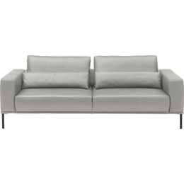 2,5-Sitzer Musterring "JustBPM100", light grau, B:202cm H:88cm T:107cm, 100% Leder, Sofas, wahlweise mit Nierenkissen und mot. Sitzauszug, Metallfu&szlig; in schwarz