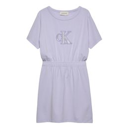 Jerseykleid Calvin Klein Jeans "MONOLOGO METALLIC T-SHIRT DRESS", M&auml;dchen, Gr. 12 (152), N-Gr, lila, Jersey, Obermaterial: 94% Baumwolle, 6% Elasthan, unifarben, relaxed fit kniefrei, Rundhals, abgesteppt, Kleider Jerseykleid, mit gl&auml;nzendem Logo
