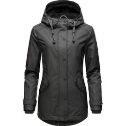 Regenjacke Navahoo "Lindraa", Damen, Gr. L (40), schwarz, Oberstoff: 60% Polyvinylchlorid, 30% Polyester, 10% Polyurethan; Futter: 100% Polyester; Wattierung: 100% Polyester; &Auml;rmelfutter: 100% Polyester, figurbetont Po-bedeckend, &Auml;rmel ohne &Auml;rmelschlitz Rippstrickb&uuml;ndchen mit Kn&ouml;pfen, Jacken Regenjacke, stylische Outdoorjacke mit Teddyfell