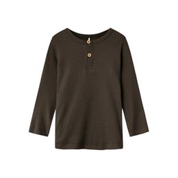 Langarmshirt name it "NMMKAB LS TOP NOOS", Jungen, Gr. 122/128, delicioso detail:melange, Feinripp, Obermaterial: 57% Baumwolle, 38% Modal, 5% Elasthan, meliert, normal normal, Rundhals, abgesteppte Kante, Shirts Langarmshirt, Im Henley-Stil - mit kurzer Knopfleise, normal geschnitten