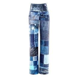 Sporthose WINSHAPE "Functional Comfort Wide Leg Pants CUL105C", Damen, Gr. M, Normalgr&ouml;&szlig;en, patchwork blau, 85% Polyester, 15% Elasthan, Hosen Sporthose, mit Patchwork-Print