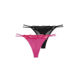 Tanga Dorina "Origins Shiny Micro", Damen, Gr. M, pink, schwarz, Spitze, Obermaterial: 74% Polyamid, 26% Elasthan, eng, Unterhosen Tanga, mit Spitze, mit Logo, gl&auml;nzend, bequem, weich, elastisch