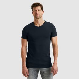 PME-Legend T-Shirt PME LEGEND "2-packbasict-shirt", Damen, Gr. L, blau (schwarz sapphire), Jersey, Obermaterial: 95% Baumwolle, 5% Elasthan, unifarben, Basic, eng, V-Ausschnitt, Shirts T-Shirt