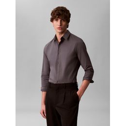 Calvin Klein Herren Langarmhemd "LONG SLEEVE SOLID STRETCH SLIM SHIRT"coal, Gr. S, unifarben, Web, Obermaterial: 96% Baumwolle, 4% Elasthan, Hemden,