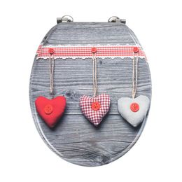 Wenko Absenkautomatik-WC-Sitz "Bavarian Hearts" in Grau/ Rot - 66% | Badezimmer-accessoires